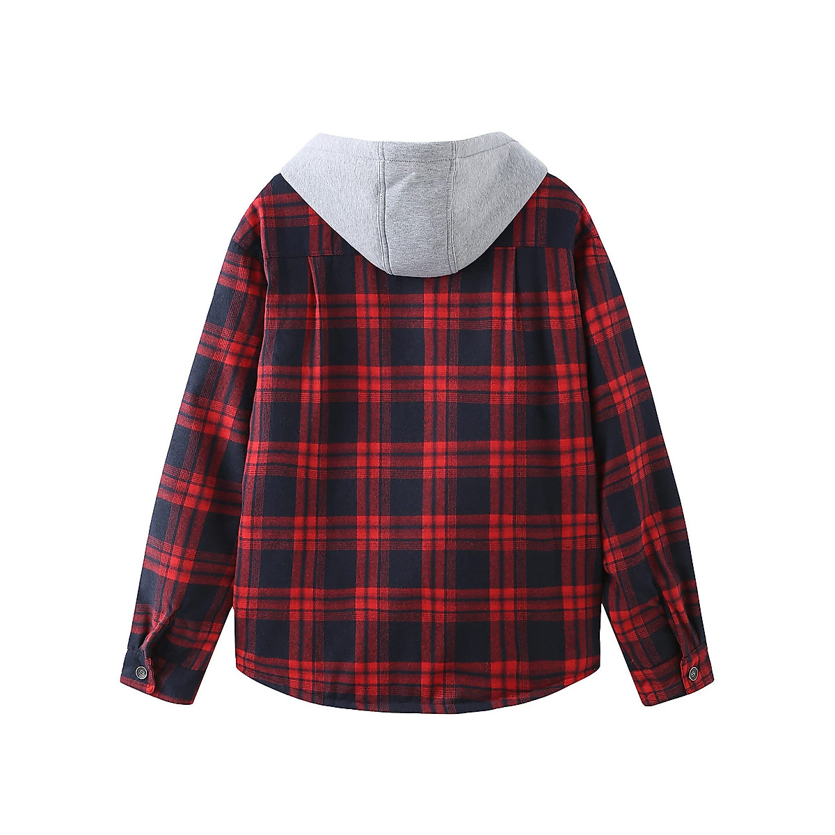 PEGENO Men's Long Sleeve Plaid Button Quilted Lined Flannel Shirt Jacket with Hood（Red Grid-US X-Large）