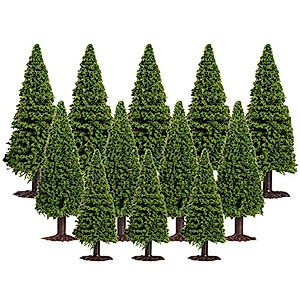 Wakauto Model Train Scenery Christmas Model Cedar Trees Architecture Trees Miniature, 15pcs Green Scenery Landscape Model Cedar Trees Tree Cake Topper