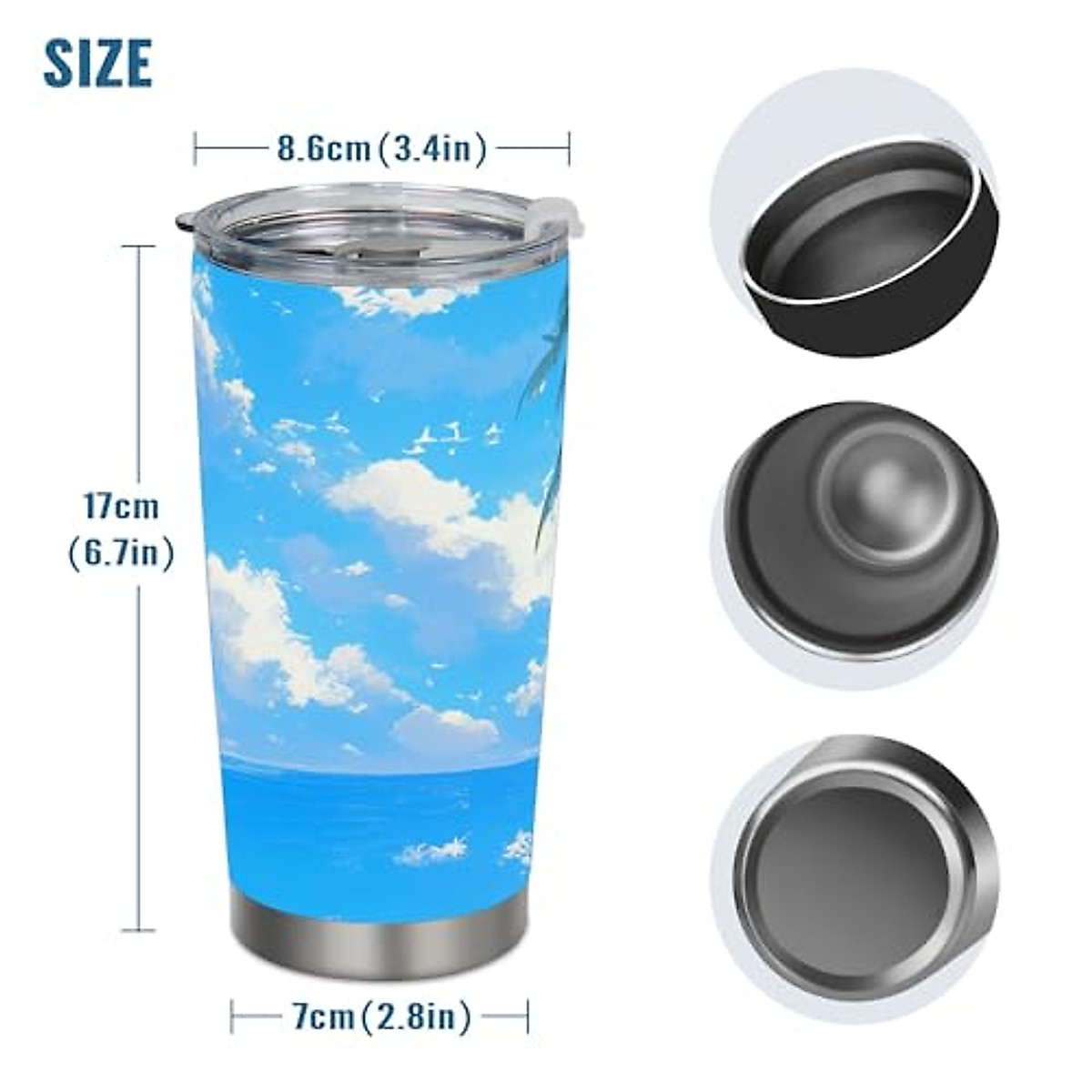 QWEUIOP 20oz Insulated Travel Coffee Mug Grunge Summer Coconut Tree Stainless Steel Tumbler with Lid Double Wall Vacuum Coffee Cup For Hot and Cold Drinks14524