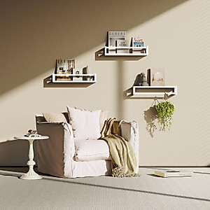 TidyCorner Upgraded Thick Floating Shelves - Multi-Use Wall-Mounted Bookshelves for Kids and Nursery, Ideal for Books, Toys, Spice Rack, Decor - White