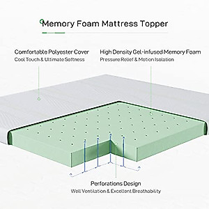 Novilla 4 Inch Memory Foam Mattress Topper, Medium Firm Mattress Topper Queen Size with Non-Slip Design, High Density Gel Mattress Topper for Cooling, Motion Isolation & Pressure Relieving Sleep