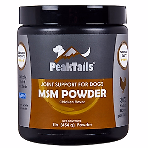 KALA HEALTH PeakTails Chicken Flavored MSM Powder for Dogs, 1 lb, Hip and Joint Support Supplement, 99.9% Pure Distilled MSM, Made in The USA