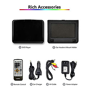 UEME Mini DVD Player for Kids with 7 inches Swivel Screen and Internal Rechargeable Battery, Support DVD CD USB SD Card, with Car Headrest Mount Holder, Region Free