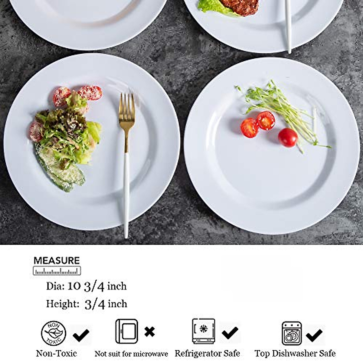 Melamine Dinner Plates Set - 10 3/4 Inch White Melamne Plates, 6pcs Dinner Dishes Set for Everyday Use, Dishwasher Safe,Unbreakable,White