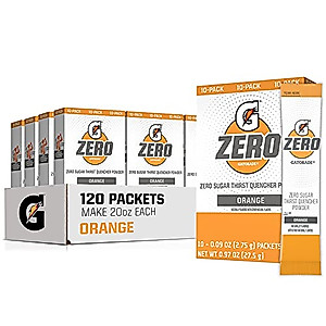 Gatorade G Zero Powder, Orange, 0.10oz Packets,(120 counts) , Pack of 12