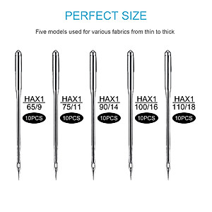 Sewing Machine Needles, 50 PCS Universal Sewing Machine Needle, for Singer, Brother, Janome, Varmax, Sizes HAX1 65/9, 75/11, 90/14, 100/16, 110/18 (50 PCS)