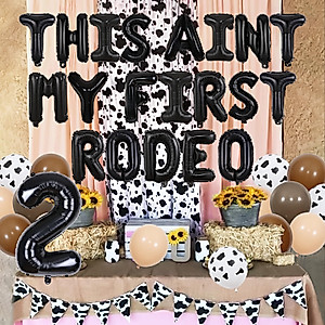 Wonmelody 23pc Western Cowboy 2nd Birthday Decorations: This Aint My First Rodeo Balloon Set - Black, Number 2, Horse, Cow Pennant - Girls, 2nd Birthday