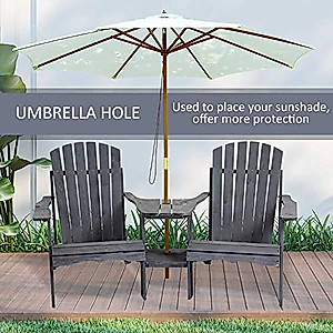 Outsunny Fire Pit Seating, 2 Wooden Adirondack Chairs with Outdoor Table & Umbrella Hole, Wood 2 Person Double Adirondack Bench, Gray