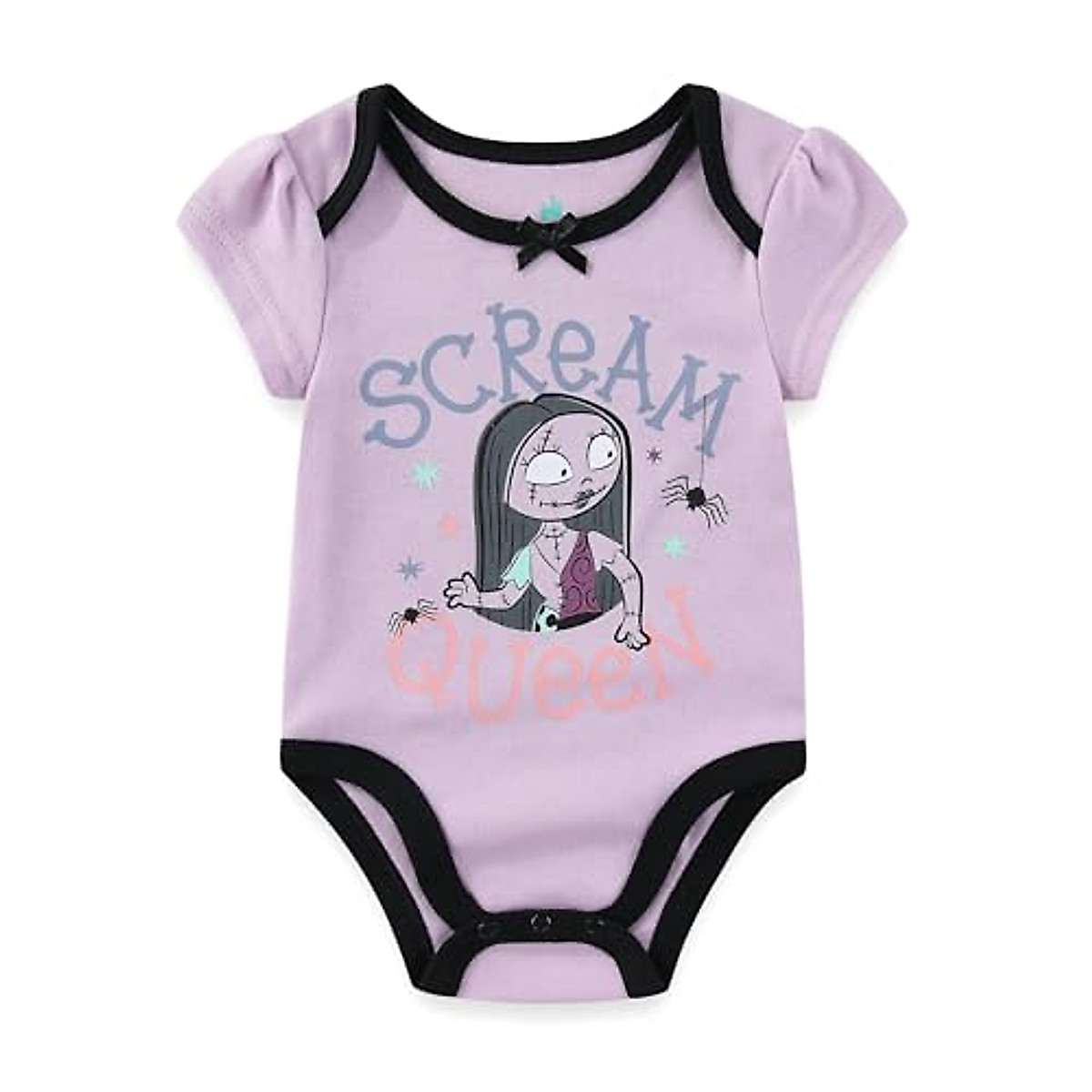 Disney Nightmare Before Christmas Sally and Jack Girls’ 3 Pack Bodysuit for Newborn and Infant – Purple/Grey/Black