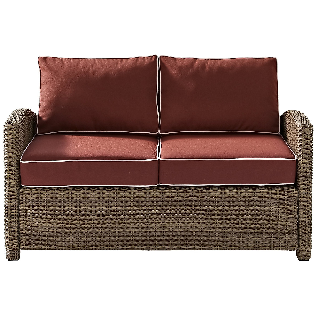 Crosley Furniture Bradenton 5-Piece Outdoor Loveseat Patio Furniture Set, Wicker Conversation Sets for Porch, Brown with Sand Cushions