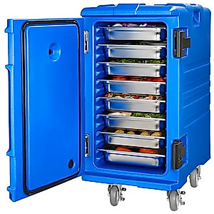 VEVOR Insulated Food Pan Carrier, 127 Qt Hot Box for Catering, LLDPE Food Box Carrier w/Double Buckles, Front Loading Food Warmer w/Handles, End Loader w/Wheels for Restaurant, Canteen, etc. Blue