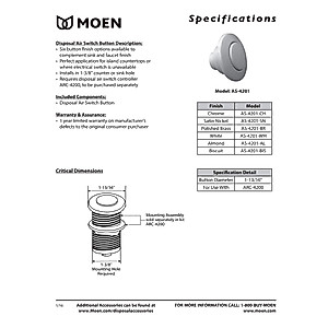 Moen Polished Nickel Garbage Disposal Air Switch Coordinating Decorative Button, Decorative Button Only, Housing Required, AS-4201-NL