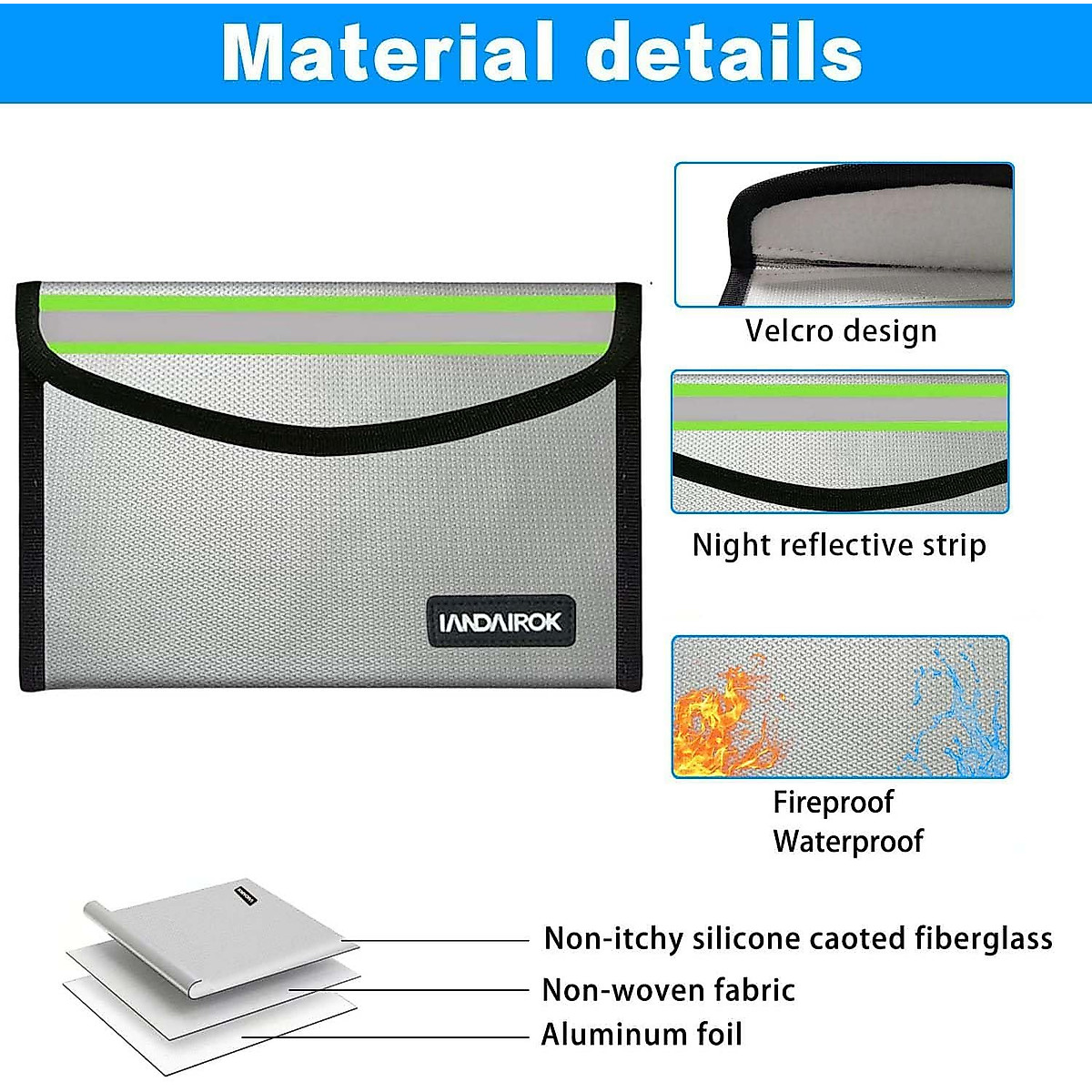 5"x8" Small Fireproof Bag Money Bag Home Office Travel Fireproof Safe Storage Pouch for Document Cash Valuables Jewelry Keys Mobile Power Supply Power Bank Lipo Battery