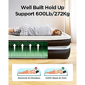 Ciays Air Mattress Queen with Built-in Pump, Double High Blow Up Mattress with Carrying Bag, Inflatable Air Bed for Guests, Family, Brown