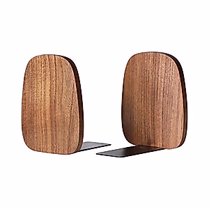 Muso Wood Book Ends for Shelves, Non-Skid Bookends for Heavy Books, Wooden Book Stopper for Home Office and Library (Walnut 1 Pair)