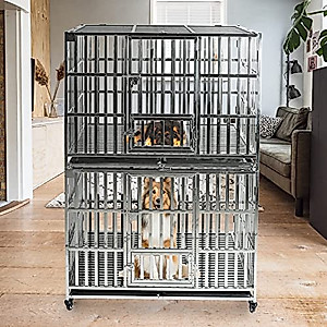 Confote 48" Stackable Heavy Duty Dog Kennel Pet Stainless Steel Crate Cage for Small Dogs with Tray in-Door Foldable & Portable for Animal Out-Door Travel
