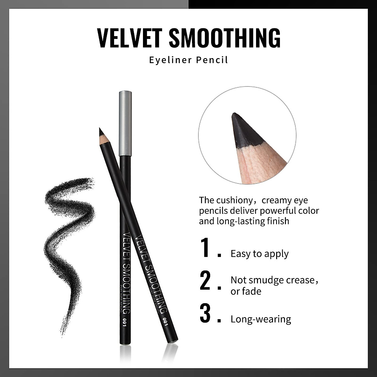 Erinde 12PCS Black Eyeliner Pencil Set, Soft Black Eye Liner Eyebrow pencil Waterproof Natural Matte Hypoallergenic Eyeliners Makeup Pencils, Easy to Color, Long Lasting, Halloween Makeup for Women