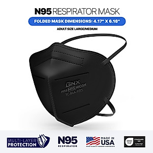 AccuMed BNX N95 Mask Black NIOSH Certified MADE IN USA Particulate Respirator Protective Face Mask (20-Pack, Approval Number TC-84A-9315 / Model H95B) Black