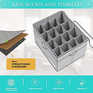 LUVHOMEE Shoe Organizer for Closet, Fits 16 Pairs, Large Shoe Box Storage Containers, Clear Foldable Shoe Storage Bins w/Bottom Support, Space Saving Shoes Holder w/Reinforced Handles, Gray