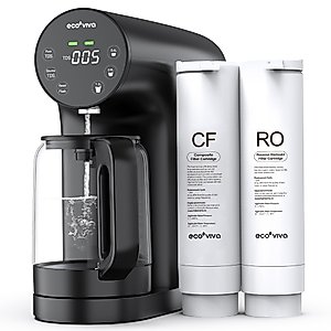 Ecoviva Countertop Reverse Osmosis System RO Water Filter, 5-Stage Filtration, Real-time TDS Monitor, 3:1 Pure to Drain, Zero-Installation Portable Water Purifier (WP-RO-200G Black), 4.3*12.1*12.1''