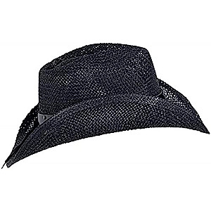 Black Straw Cowboy Hat for Men, Faux Leather, Longhorn, Shapeable Brim