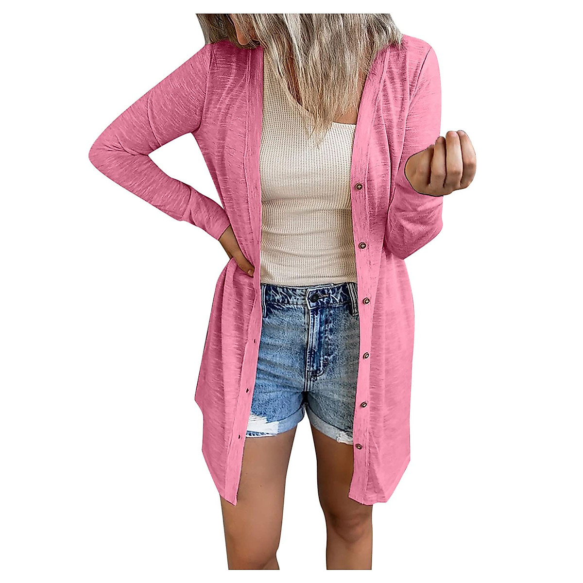 Coupons and Promo Codes for Discount Lightweight Fall Cardigan for Women 2023 Plus Size Long Sleeve Casual Comfy Thin Open Front Kimono Cardigans with Pockets Shrug Sweaters A Pink