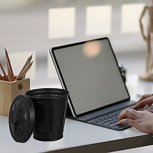 POPETPOP Mini Trash Can with Lid- Tiny Desktop Wastebasket Metal Garbage Bin Pen Holder Flowerpot Small Buckets Organizer for Home Office Kitchen