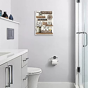 Fuzawet Farmhouse Bathroom Decor Wall Art Rustic Bathroom Pictures Canvas Print Country Bathroom Signs Painting Artwork Modern Home Decorations for Bathroom Framed Ready to Hang 12x16in