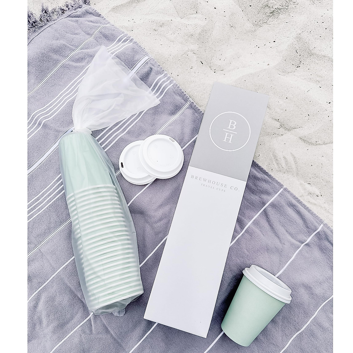 BrewHouse Disposable Coffee Cups with Lids | Luxury Paper Cups | Disposable Cups with Lids | Travel Coffee Cups | To Go Cups | Hot Cups | Paper Coffee Cups with Lids | (12oz - 25 Pack)