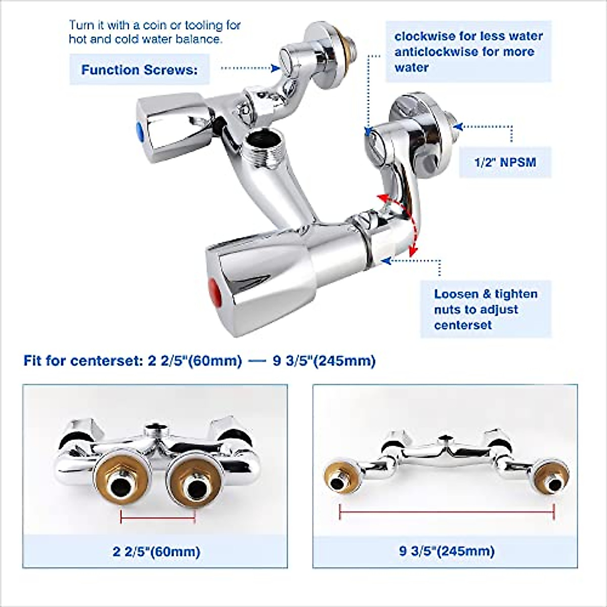 MS 4-8 Inch Adjustable Center Wall Mount 25'' Height Commercial Kitchen Sink Faucet Brass Mini Pre Rinse Unit with Spray Valve and 12 inch Add on Spout (6814P)