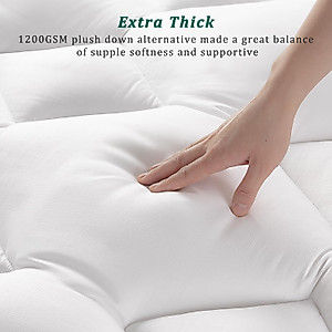 FLEXPEDIC Mattress Topper Queen,Extra Soft Pillow Top Mattress Topper for Firm Bed,Cooling Cloud-Like 1200GSM Down Alternative Filled,4 Anchor Elastic Bands,60 * 80 Inches,White