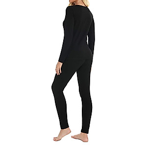 Locachy Cotton Thermal Underwear for Women Ultra Soft Long Johns Top & Bottom Set (Black, Small)