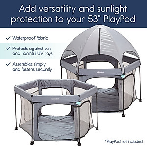 hiccapop PlayPod Portable Playpen Canopy [Dome Shade Only] | Reflective Dome with 3 Side Panels Provides Full Sun Protection at Any Time of The Day | Designed Exclusively for The hiccapop 53” Playpen