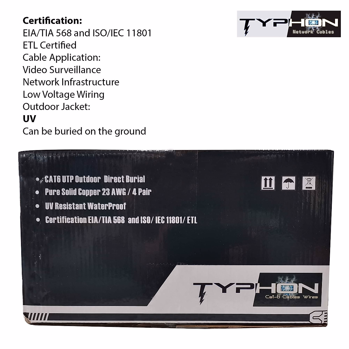 Typhon Cat6 Direct Burial Outdoor Network Cable Solid Pure Copper UTP 23AWG UV Resistant