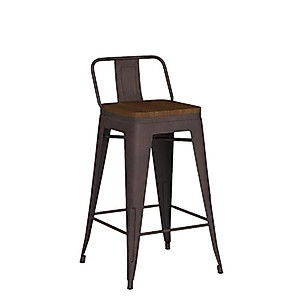24" Low Back Metal Counter Stool Height Bar Stools with Wooden Seat [Set of 4] for Home Kitchen Barstools