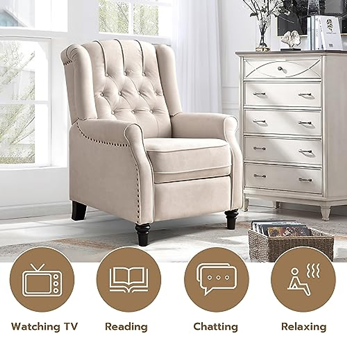 Phoenix Home Elizabeth Push Back Chair Recliner, Beige