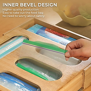 IK Innovations Bamboo Ziplock Bag Organizer for Drawer 7-In-1 Expandable Foil and Plastic Wrap Organizer 12” With Baggie Holder | Ziplock Bag Storage Organizer for Gallon Quart Sandwich Snack Bags