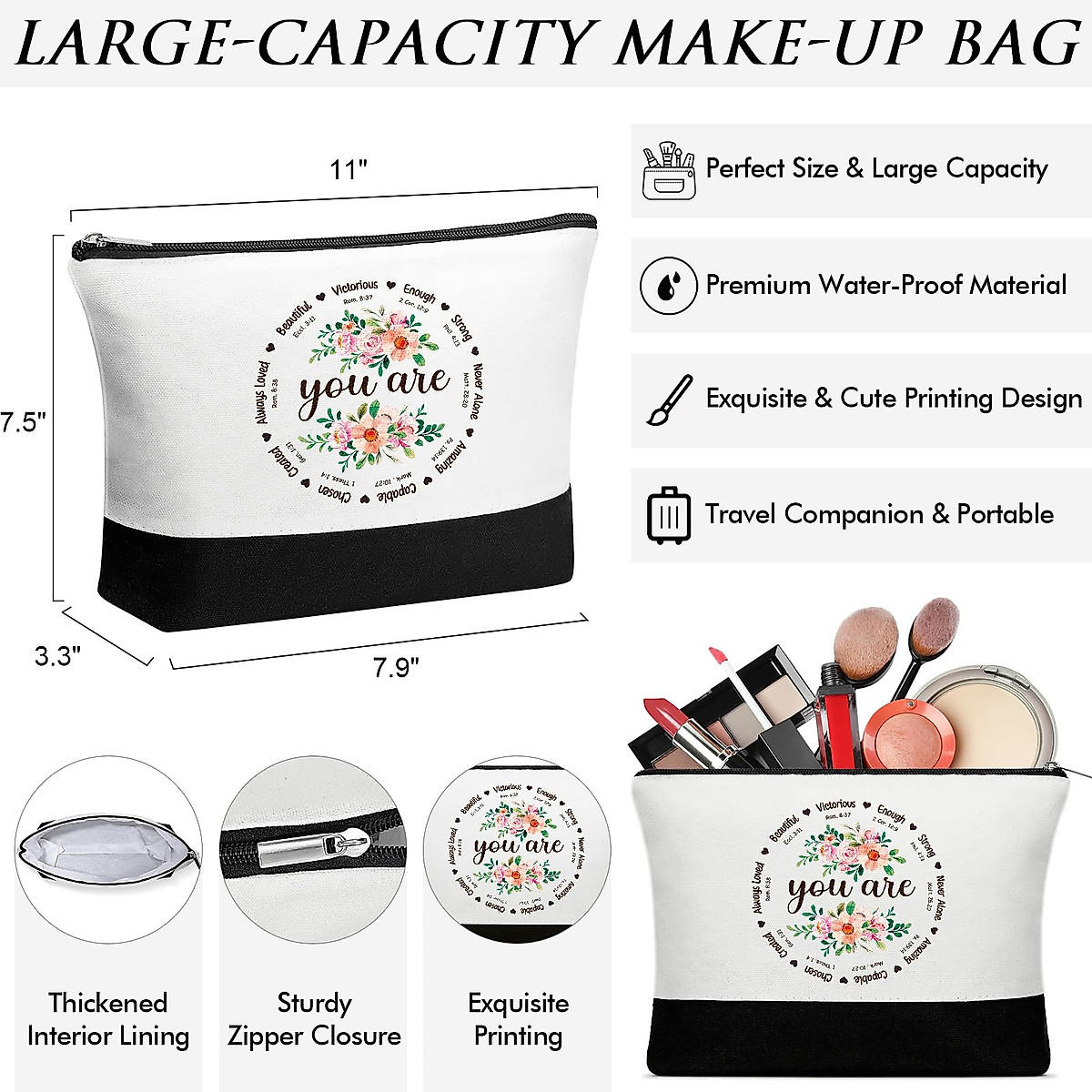 Christian Gifts for Women Faith, Inspirational Religious Gifts for Women, Catholic Spiritual Gifts Mothers Day Birthday Gifts for Women Mom Sister Best Friends Coworkers - Canvas Tote Bag & Makeup Bag