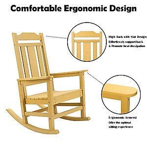 hOmeHua Patio Rocking Chair, All Weather Resistant Outdoor Indoor Fade-Resistant Patio Rocker Chair，Stable Durable Smooth Rocking, Comfortable Easy to Maintain, Load Bearing 350 lbs - Yellow