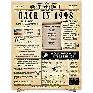 25th Birthday Party Decorations Poster - 25 Years Ago Anniversary Sign 11x14 In. Vintage Home Decor Supplies for Her or Him. Back In 1998 Historical Banner for Women or Men Turning 25 Years Old