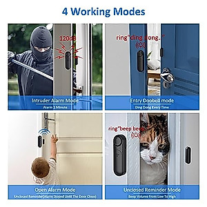 AKOYU Door Alarm Sensor 4in1 - Door Alarms for Kids Elderly Safety , 120 dB Window Alarm Sensors, 4 Modes Open Alarm/Close/Dingdong/Reminder Burglar Alarm for Home Safety Travel Office Shop (2 Pack)