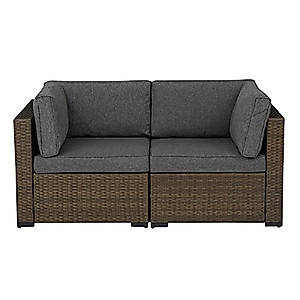 Kinsunny PE Wicker Patio Loveseats Sectional Corner Sofa Rattan Outdoor Furniture Sofa Set