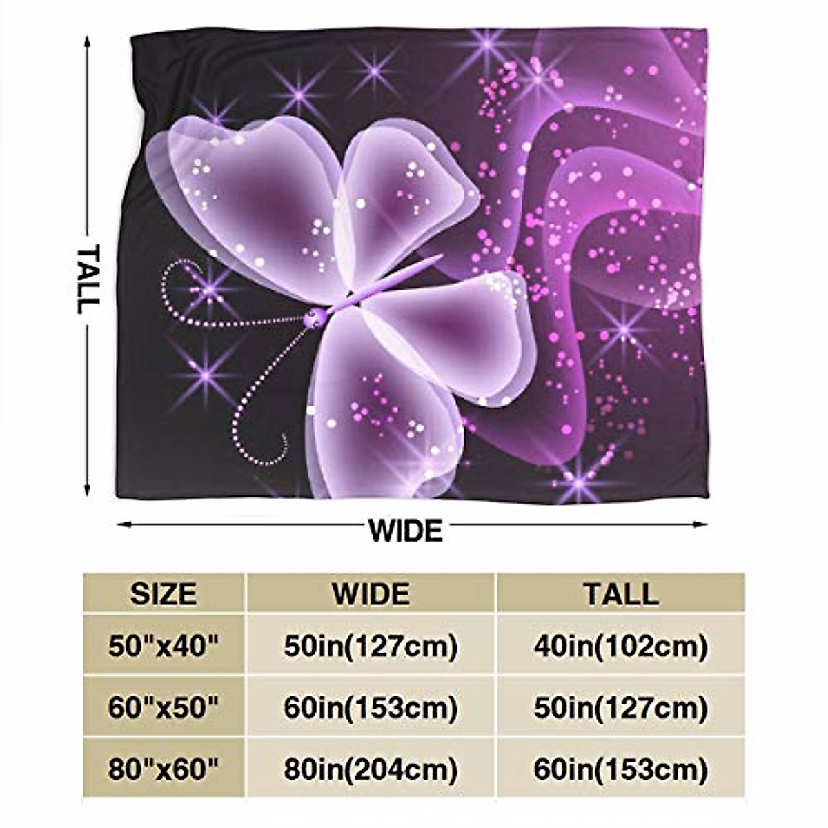 Cute Purple Butterfly Printed Blanket Throw Lightweight Super Soft Micro Fleece Throw Blankets Gift Fit Couch Bed Living Room Sofa Chair 60"X50"