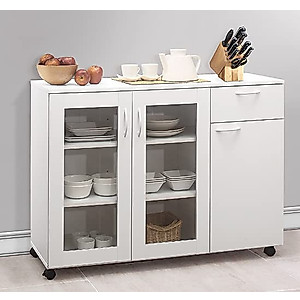 Kings Brand Furniture Buffet Server Sideboard Kitchen Storage Cabinet, White, 45.5" W x 15" D x 33" H