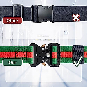 Travel Belt for Luggage - Stylish & Adjustable Add a Bag Luggage Strap for Carry On Bag - Airport Travel Accessories for Women & Men (Red Green)