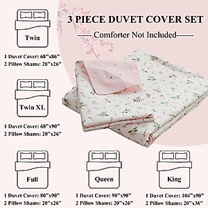 Floral Girls Duvet Cover Full Size Cotton Pink Floral Duvet Cover Chic Garden Flower Bedding Sets Lightweight Soft Aesthetic Floral Comforter Cover 1 Full Duvet Cover with 2 Pillowcases, No Comforter