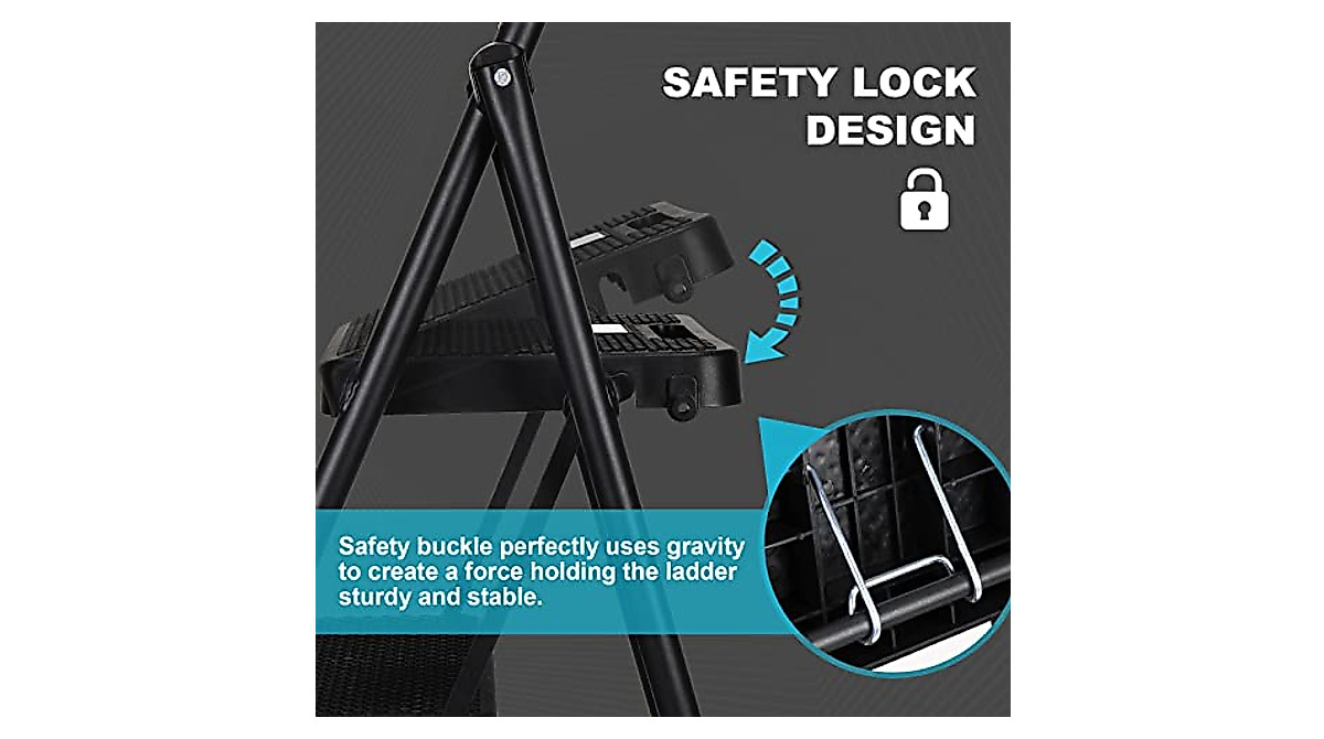 HBTower 4 Step Ladder with Handrails - Safe & Sturdy