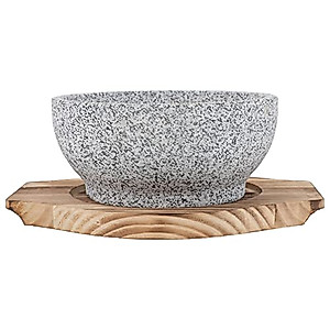 Korean Bibimbap Bowl Stone Bowl 1 Set Korean Cooking Bowl Sizzling Hot Pot with Wood Base Clay Pot for Cooking Hot Pot Dolsot Bibimbap and Soup Cookware Korean Pot