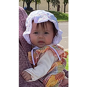 N'Ice Caps Baby Girls Bonnet White Lace Newborn Infant Toddler Sun Hat Special Occasion (White with Pink Ribbon, Newborn)