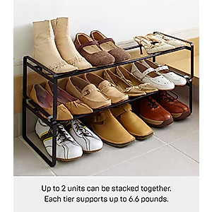 Yamazaki Home Adjustable Shoe Rack-Spacesaving Storage Solution, One Size, Black